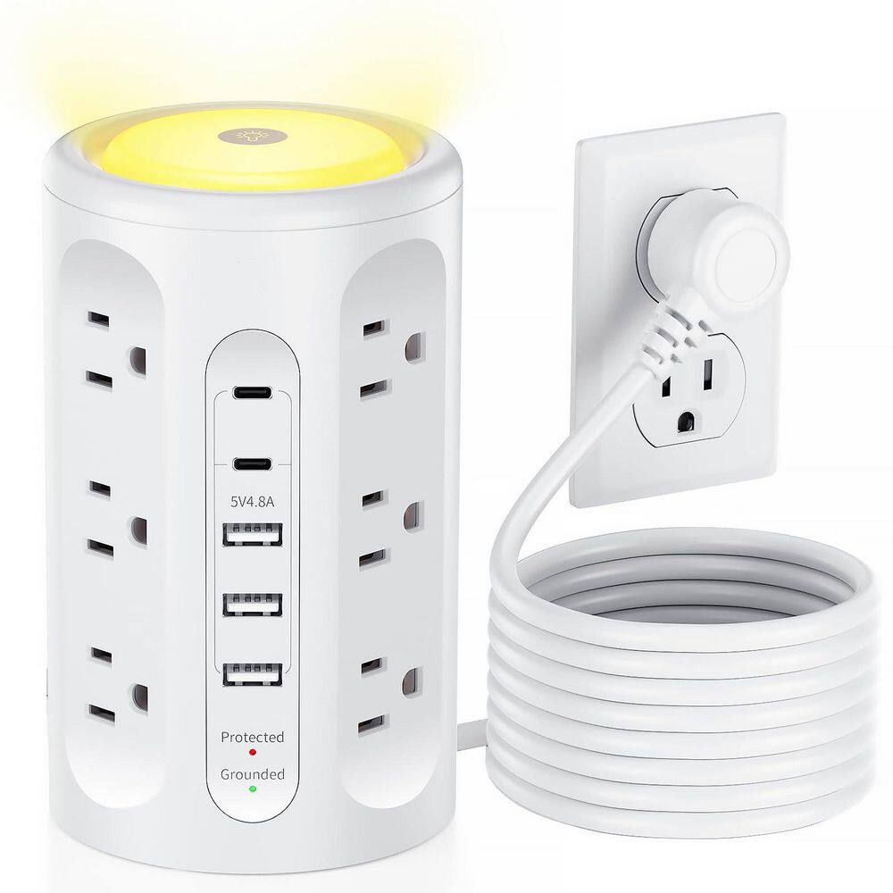 Lukyamzn Power Strip Tower 10 ft. 12-Outlet 5-Ports Surge Protector ...
