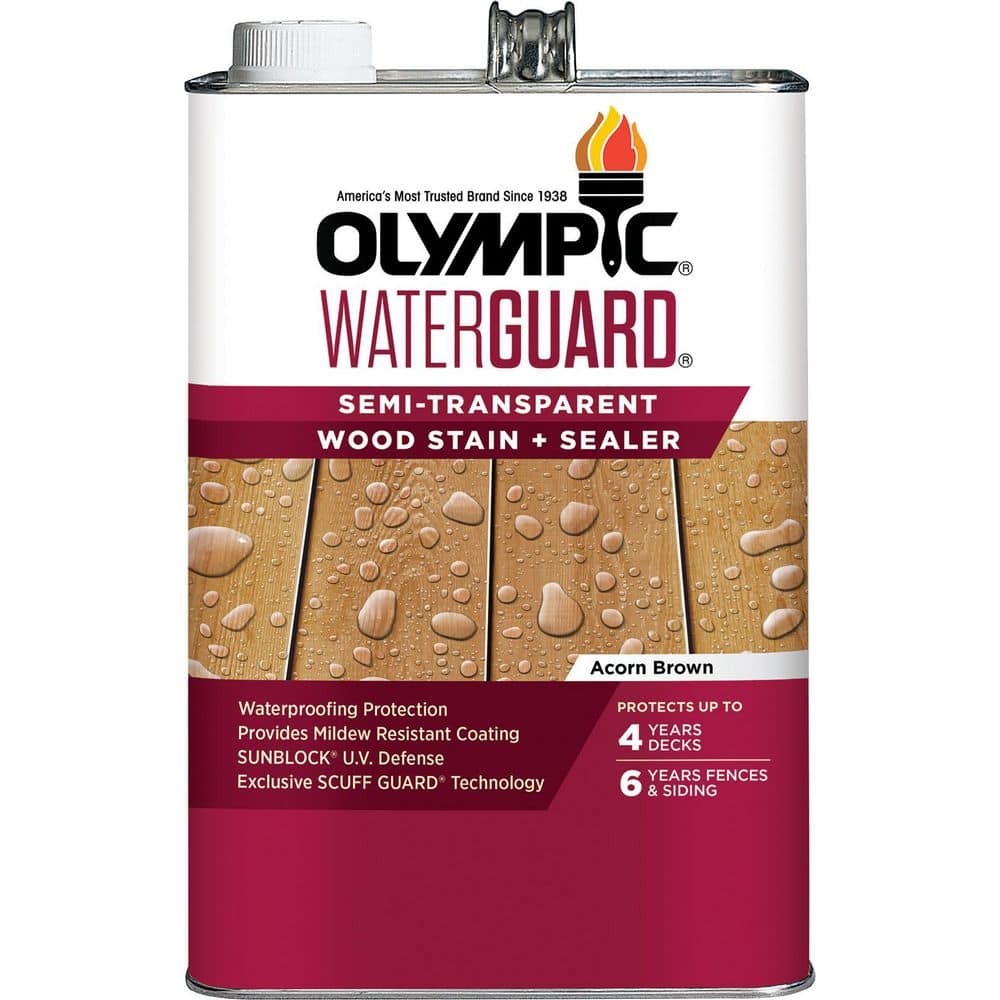 Olympic WaterGuard 1 gal. Acorn Brown Semi-Transparent Wood Stain and ...