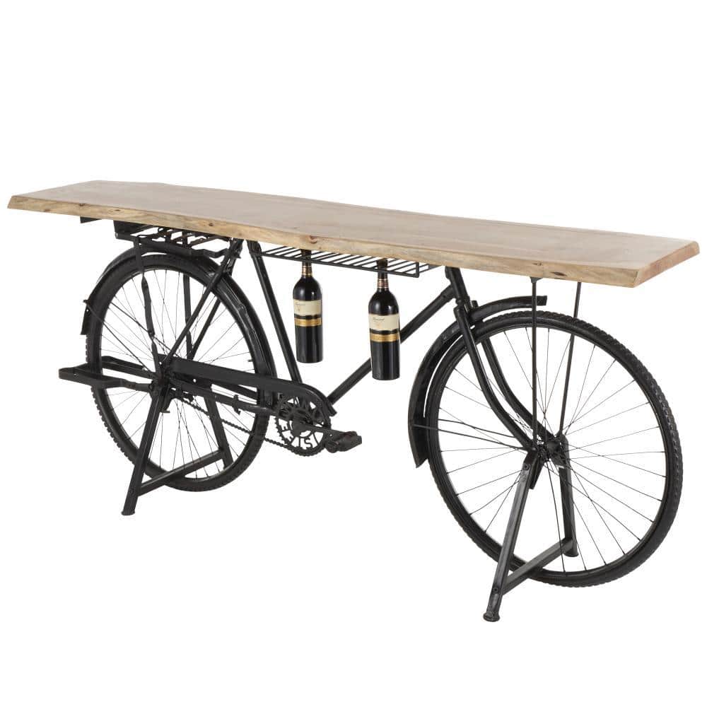 Litton Lane Black Replica Bike Bar with Live Edge Brown Wood Top and ...