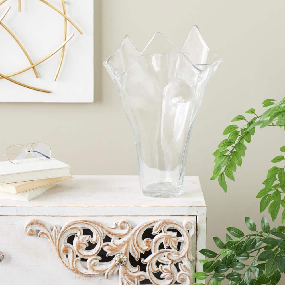 Litton Lane Clear Tulip Inspired Glass Floral Decorative Vase with Wavy ...