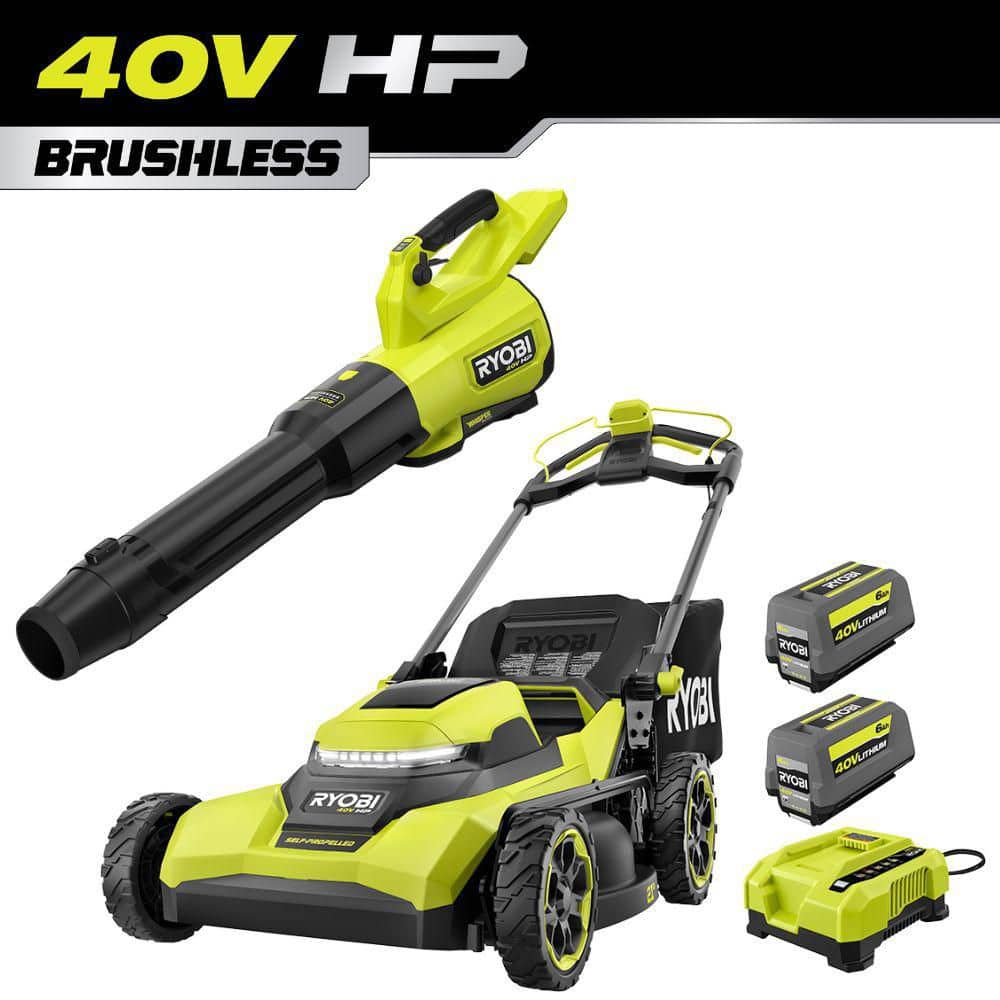 RYOBI 40V HP Brushless 21" Cordless Walk Behind Self-Propelled Mower w ...