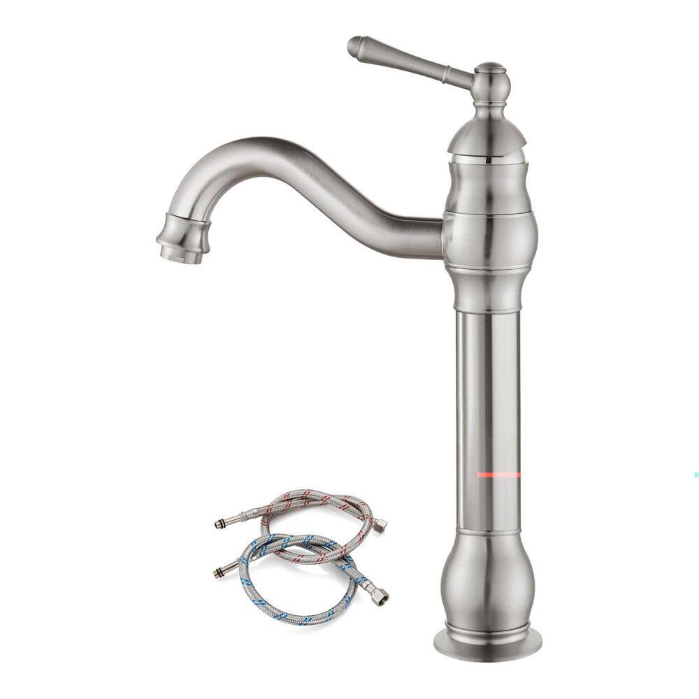 Single Handle Single Hole Bathroom Faucet with Hose Included in Brushed ...