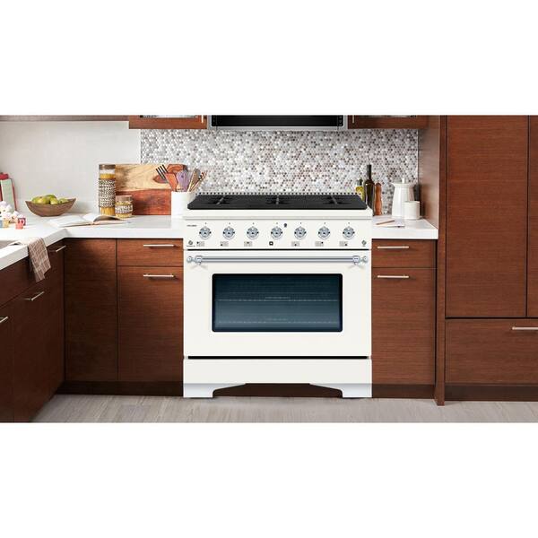 Hallman Classico Series 36 Gas Freestanding Range with Chrome Trim Antique White