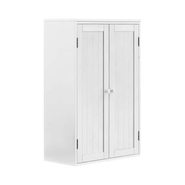 White Wall Storage Cabinet with Double Doors and Adjustable Shelf MX ...