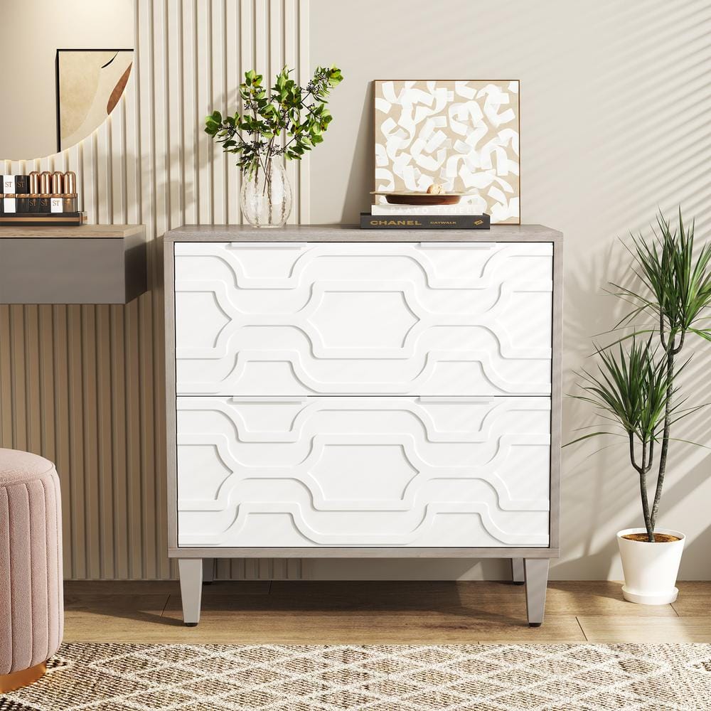 TRIBESIGNS WAY TO ORIGIN Cindy 2-Drawer Gray Wood 31.5 in. W Lateral ...