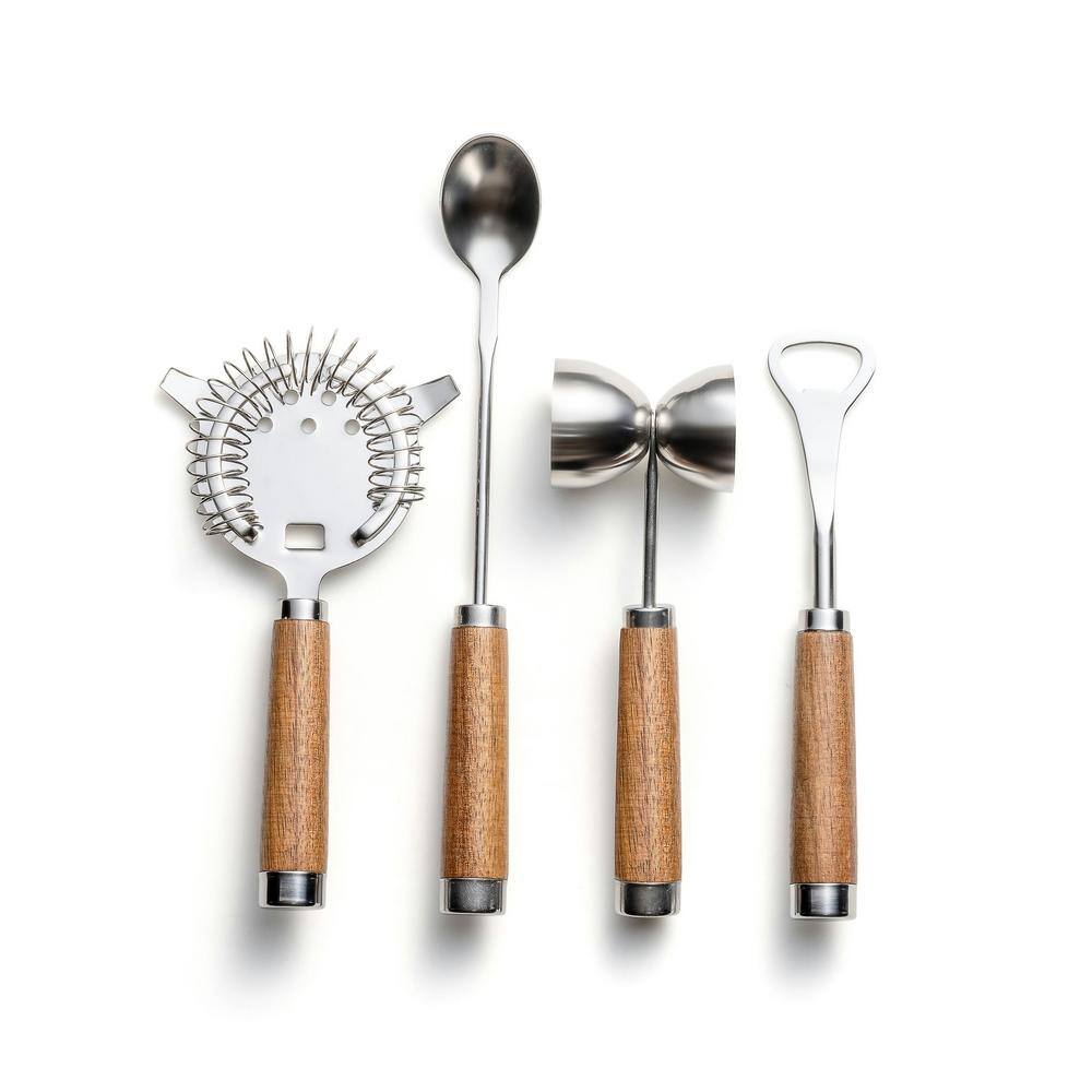 Outset Acacia and Stainless Steel Bar Tools S/4 76662 - The Home Depot