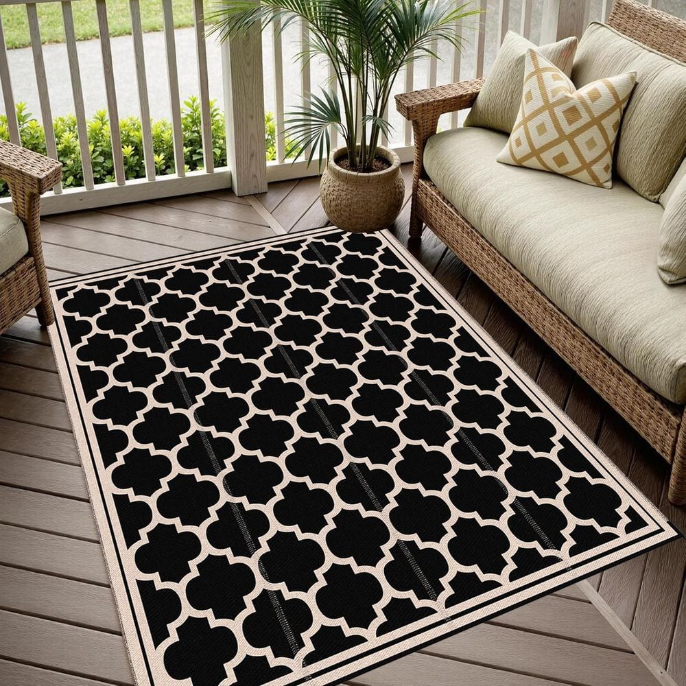 YLLN 9 ft. x 18 ft. Reversible Outdoor Area Rug, Waterproof Plastic ...