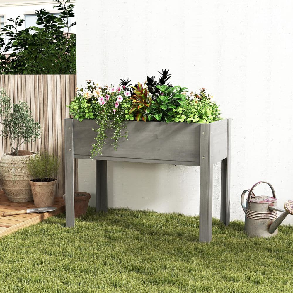 WTVWTV 40 x 20 x 31 in. Outdoor Grey Solid Wood Rectangle Outdoor ...