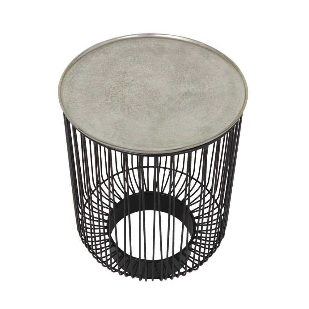 Litton Lane 16 in. Black Open Frame Wire Geometric Large Round Aluminum ...