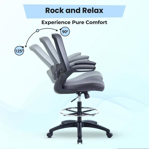 HOMESTOCK Gray Black Mesh Drafting Chair Tall Office Chair for Standing Desk with Breathable Mesh Lumbar Support Ergonomic Chair 99315