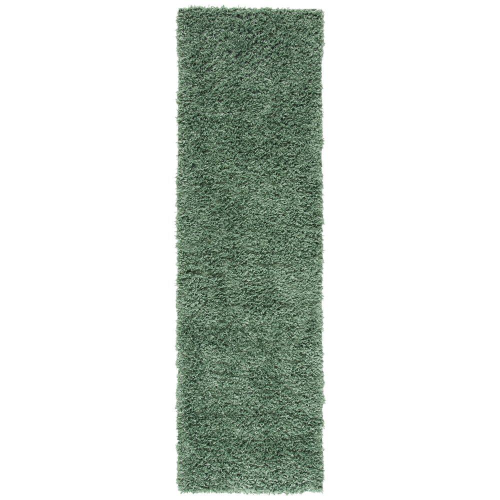 SAFAVIEH August Shag Green 2 ft. x 5 ft. Solid Runner Rug AUG200Y-25W ...