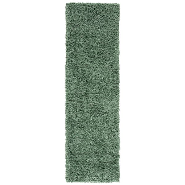 SAFAVIEH August Shag Green 2 ft. x 7 ft. Solid Runner Rug AUG200Y-27W ...