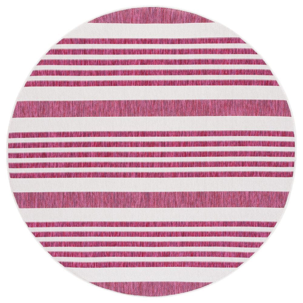 SAFAVIEH Courtyard Ivory/Red 7 ft. x 7 ft. Geometric Striped Indoor ...