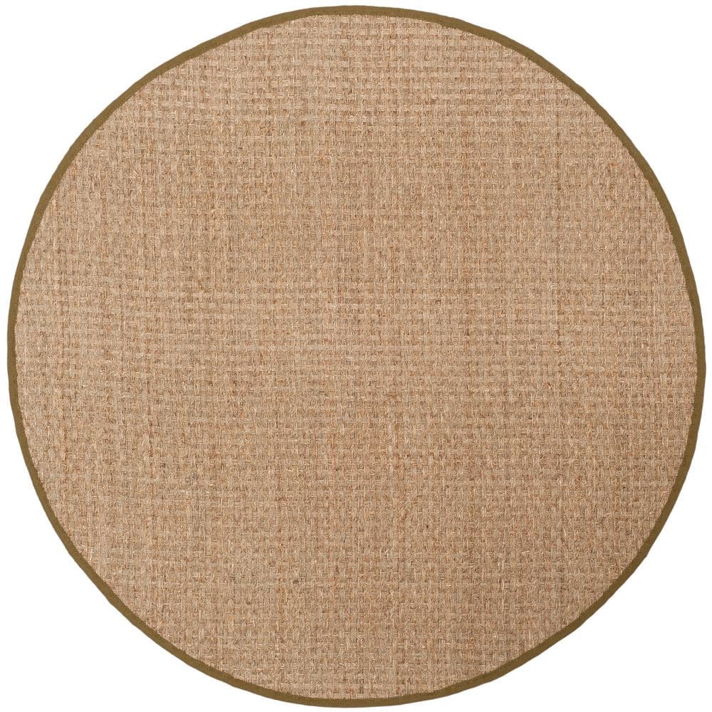 SAFAVIEH Natural Fiber Natural/Olive 4 ft. x 4 ft. Border Woven Round ...