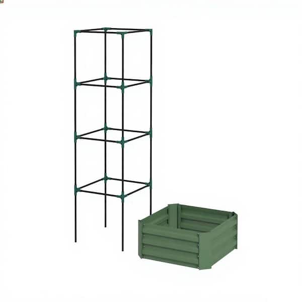 Sudzendf Green Metal Outdoor Planter Box with Trellis Tomato Cage and ...