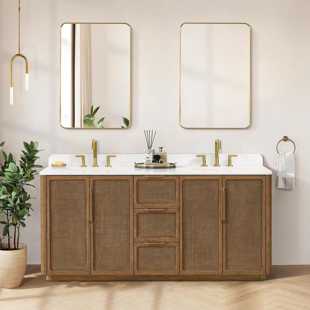 ROSWELL Busan 72 in. W x 22 in. D x 33.9 in. H Double Bath Vanity in Oak Classic Brown with ...