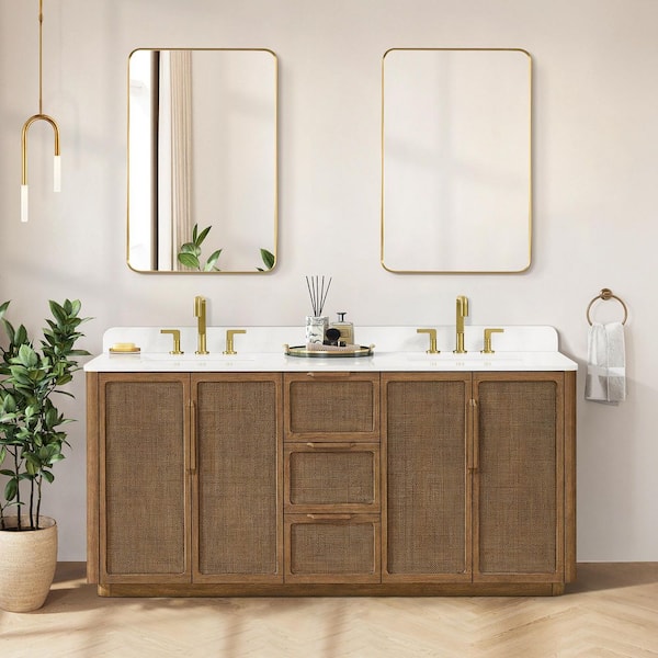 ROSWELL Busan 72 in. W x 22 in. D x 33.9 in. H Double Bath Vanity in Oak Classic Brown with ...