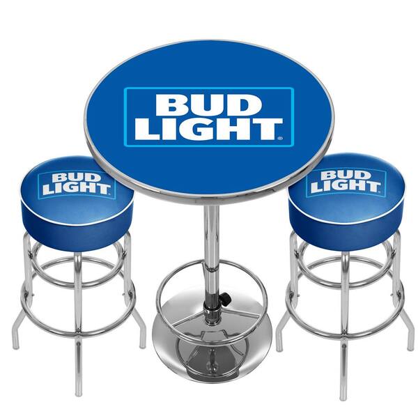 Bud Light 3-Piece Round Acrylic Top Chrome Bar Table Set Seats 2 AB98 ...