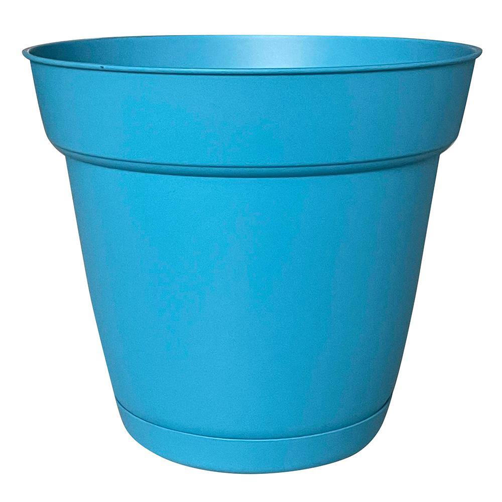 Vigoro 10 in. Bea Medium Azure Blue Resin Planter (10 in. D x 8.9 in. H) With Drainage Hole and ...