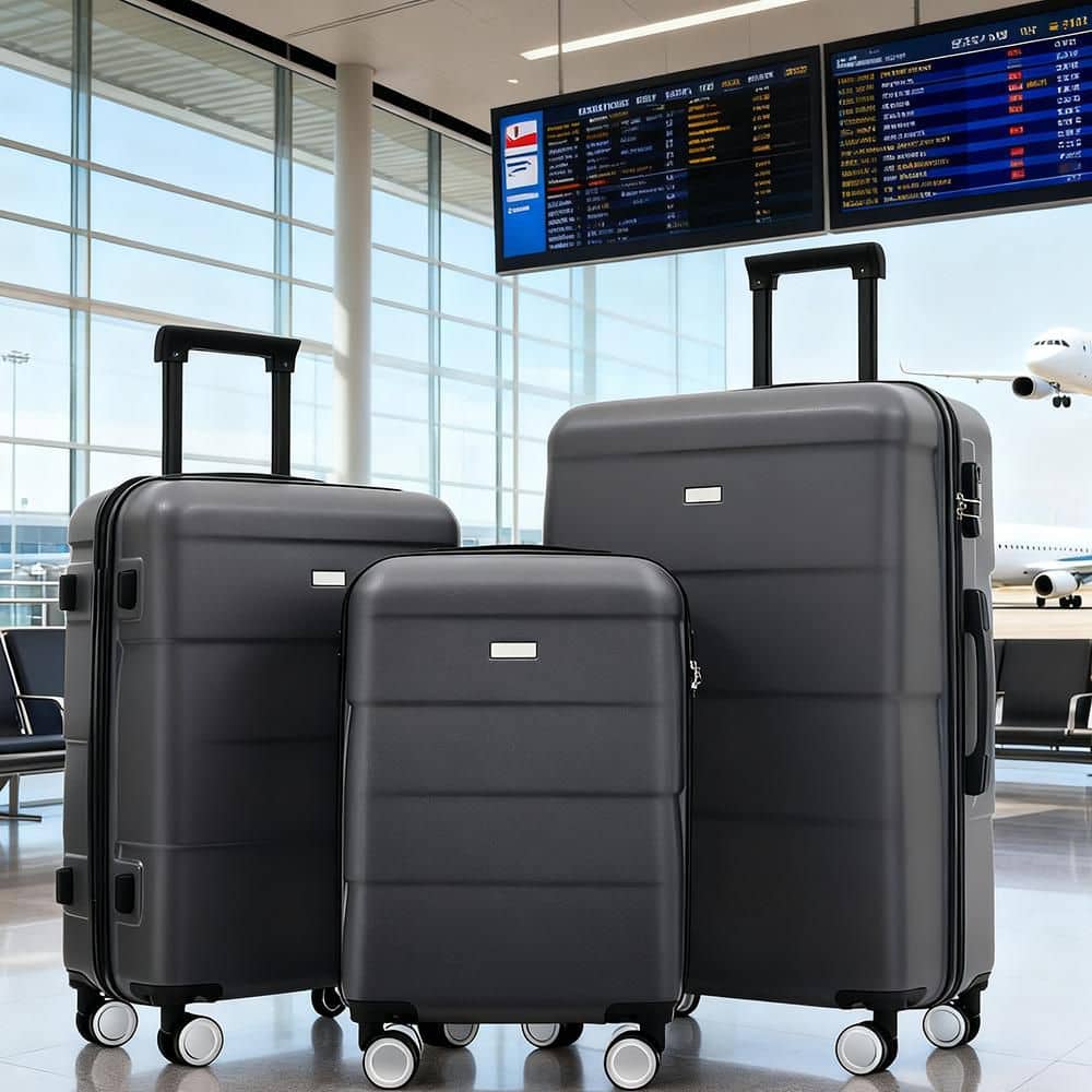 Merax 3-Bags 3-Piece Charcoal ABS Hardshell Double Spinner Luggage Set ...