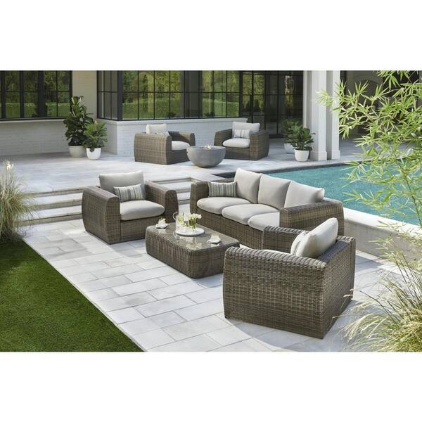 Home Decorators Collection Kings Ridge Stationary Metal Outdoor Lounge Chair with CushionGuard Plus Grey Cushions FRA81353 1PK
