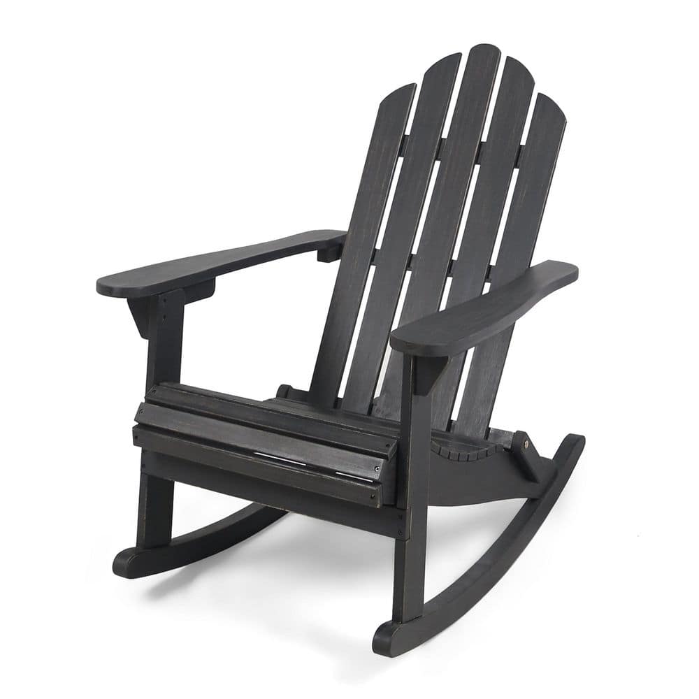 Dark Gray Wood All-weather Adirondack Outdoor Rocking Chair with Sloped ...