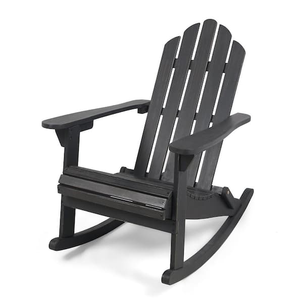 Dark Gray Wood All-weather Adirondack Outdoor Rocking Chair with Sloped ...