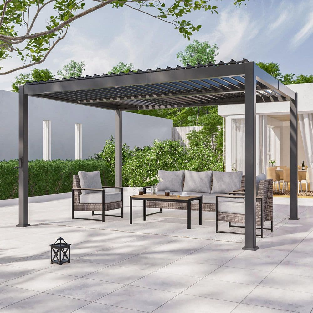 JOYESERY 10 ft. x 13 ft. Modern All-Aluminum Pergola with Adjustable ...