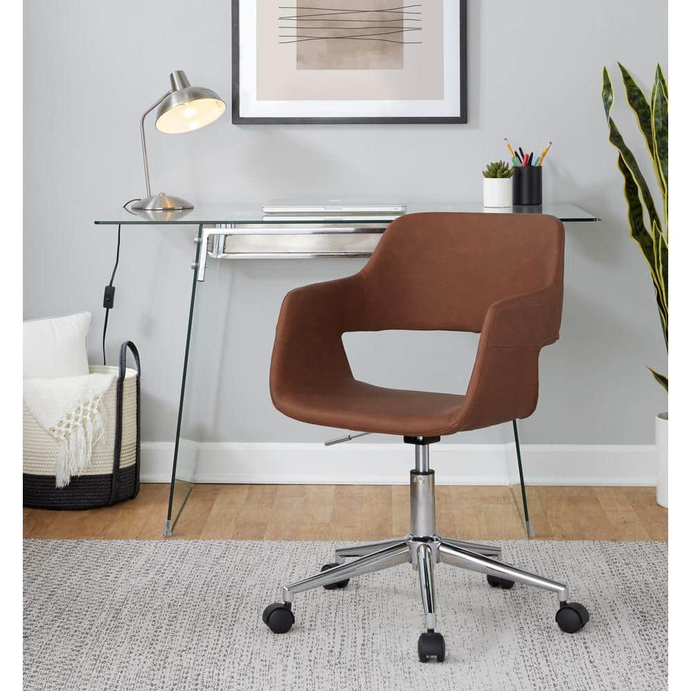 Lumisource Margarite Faux Leather Adjustable Height Task Chair in Brown ...