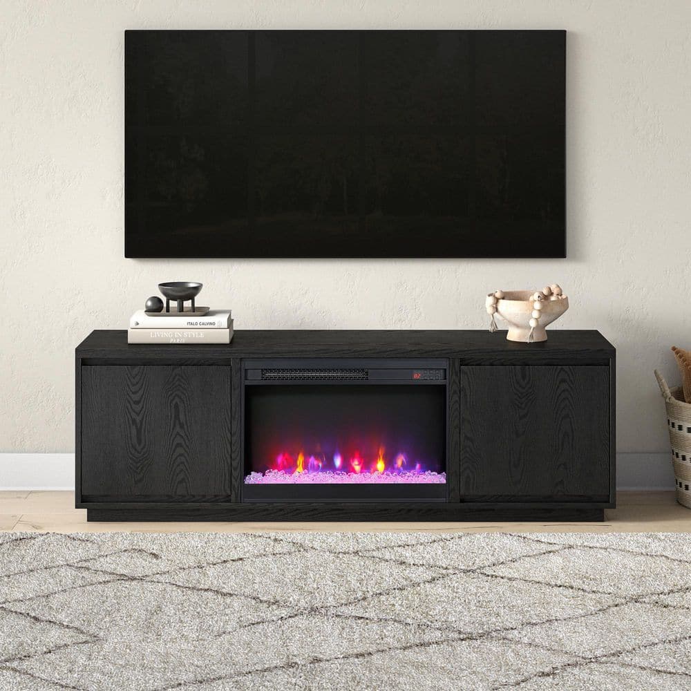 Meyer&Cross Presque 68 in. Black Grain TV Stand Fits TV's up to 75 in ...