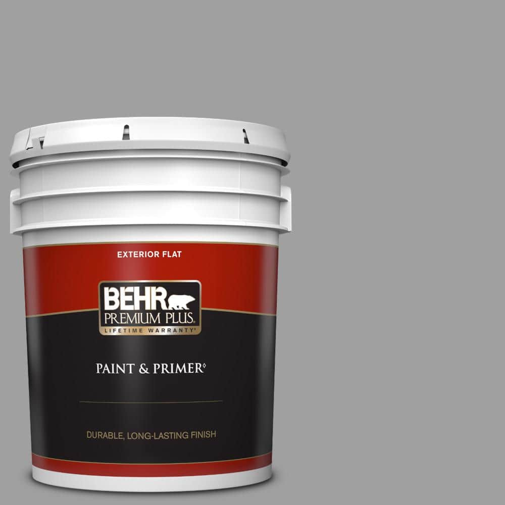 BEHR PREMIUM PLUS 5 gal. #PPU26-06 Elemental Gray Flat Exterior Paint ...