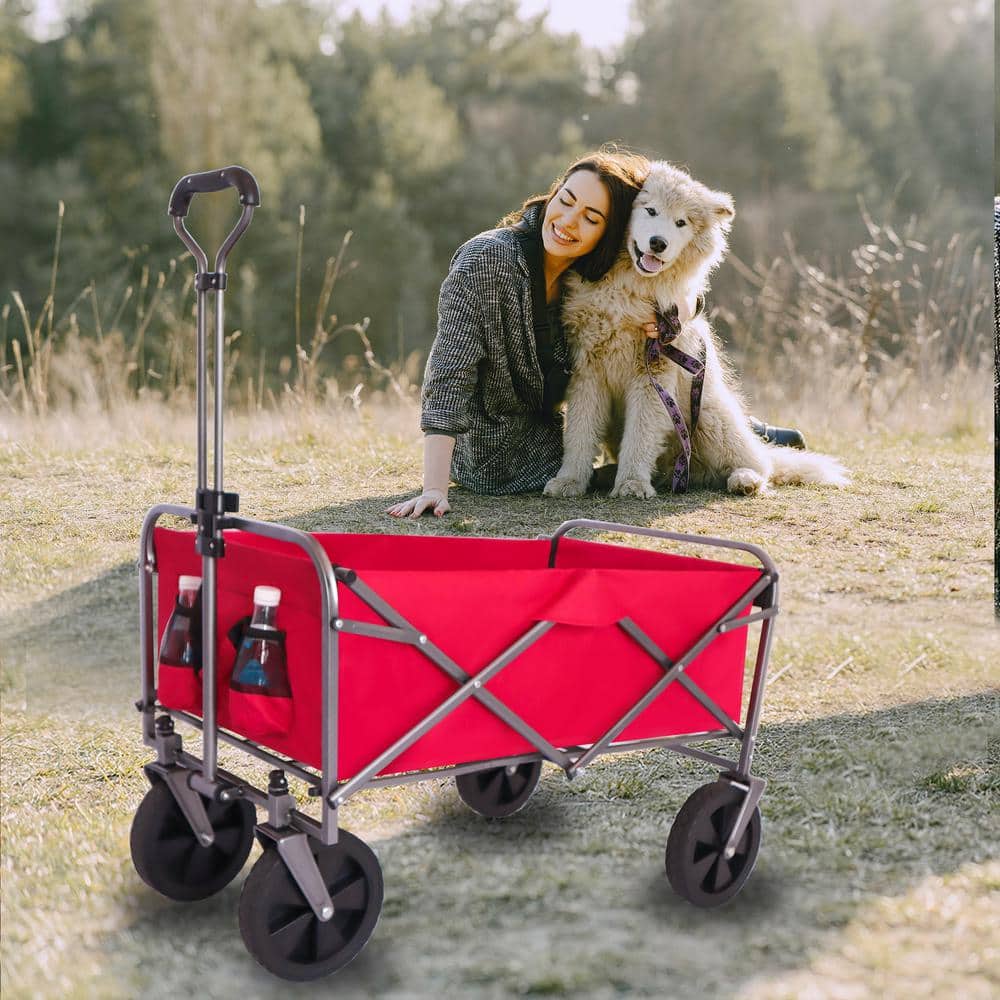 AUTMOON 3.9 cu. ft. Steel Wagon Cart 150 lbs. Load Collapsible Cart ...