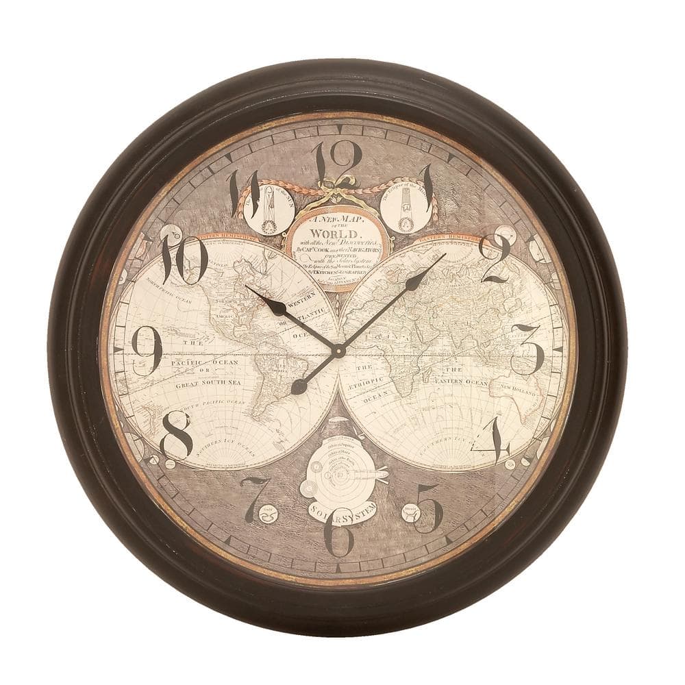 Litton Lane Brown Metal Vintage Wall Clock 52521 - The Home Depot