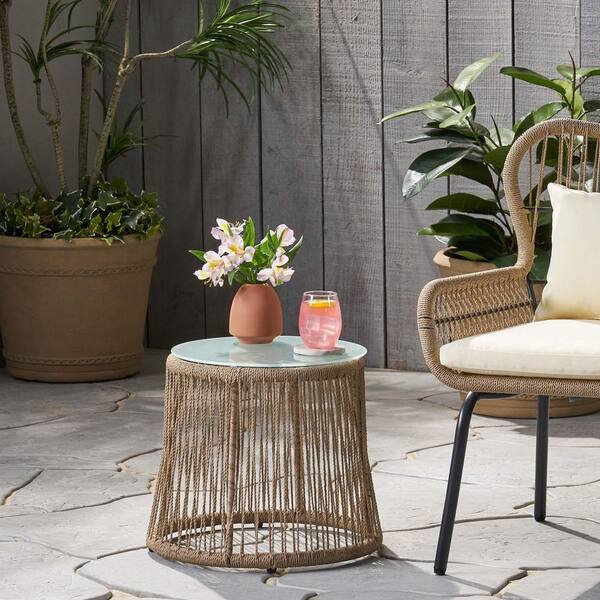 Outdoor Patio Small Side Table Coffee Table Small End Table with Glass ...