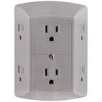 GE Grounded 6-Outlet Wall Tap Adapter Spaced, Grey 45200