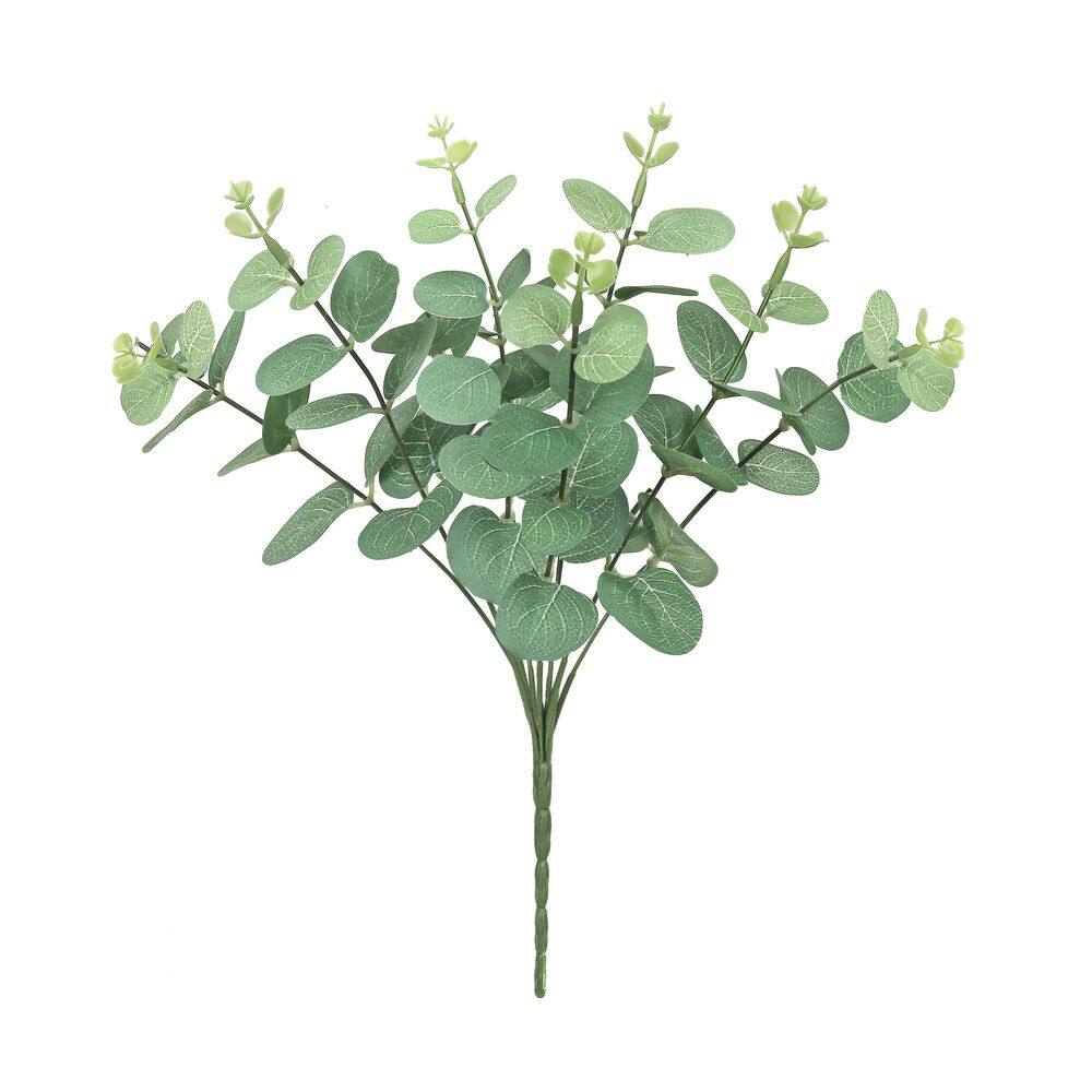 LIVING LUXURY 13 in. Artificial Eucalyptus Leaf Stem Plant Greenery ...
