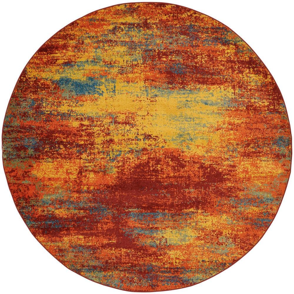 Nourison Essentials Flame 8 ft. x 8 ft. Abstract Contemporary Round ...