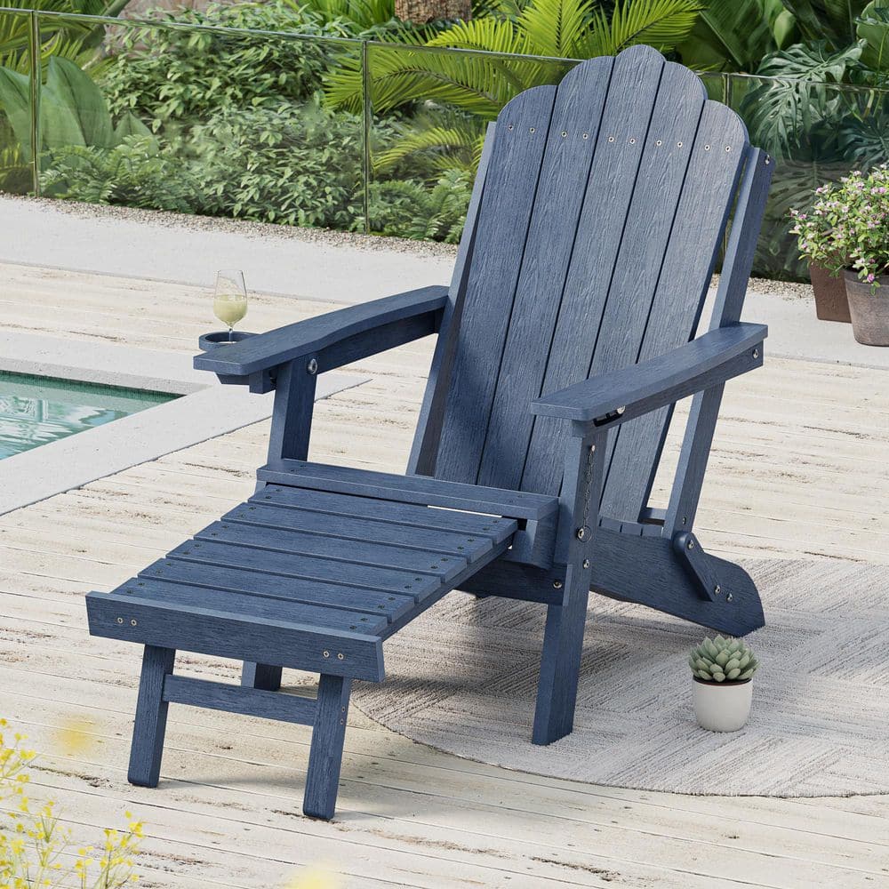 JOYESERY Navy Blue Folding HDPE Plastic 3-Position Adjustable Outdoor ...