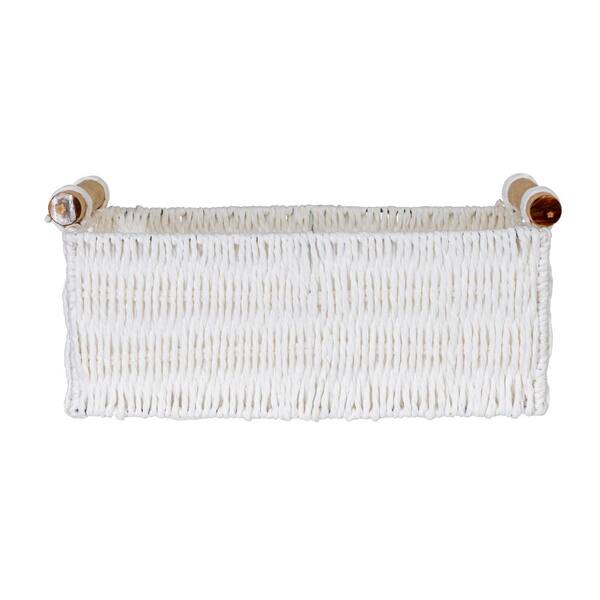 HOUSEHOLD ESSENTIALS White Decorative Woven Paper Rope Decorative Baskets with Wood Handles Set of 3 HE1103 The Home Depot