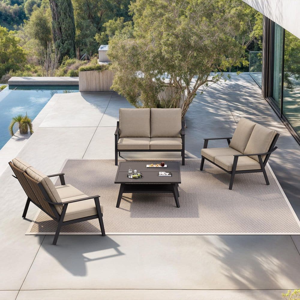 PURPLE LEAF 5 Pcs Patio Furniture Set with Thick Cushion Metal Patio ...