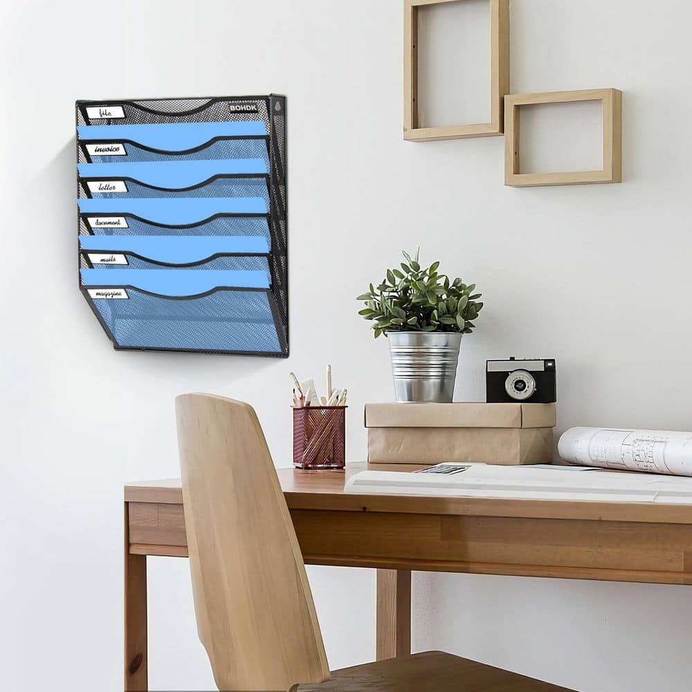 17.4 in. H x 12.8 in. W 6-Tier Wall File Organizer, Vertical Mesh Metal ...