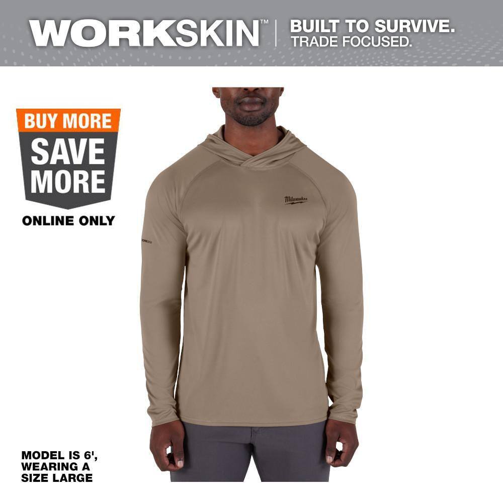 Milwaukee Men's WORKSKIN Sandstone Large Hooded Sun Shirt M550N-L - The ...