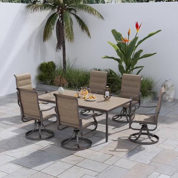 ELPOSUN Outdoor Metal Dining Armchairs (Set of 6) in Brown-Gentle ...