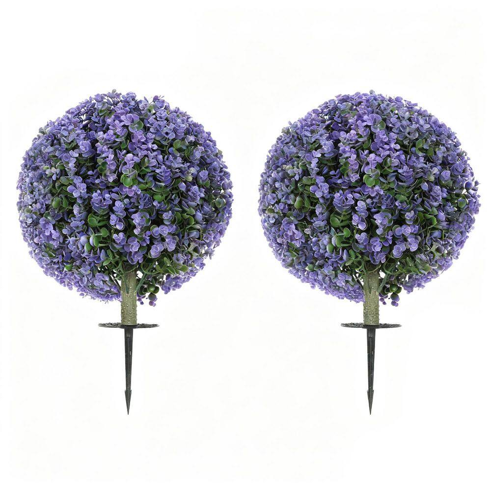 22 in. Artificial Eucalyptus Topiary Ball Shaped Trees Set of 2 with ...