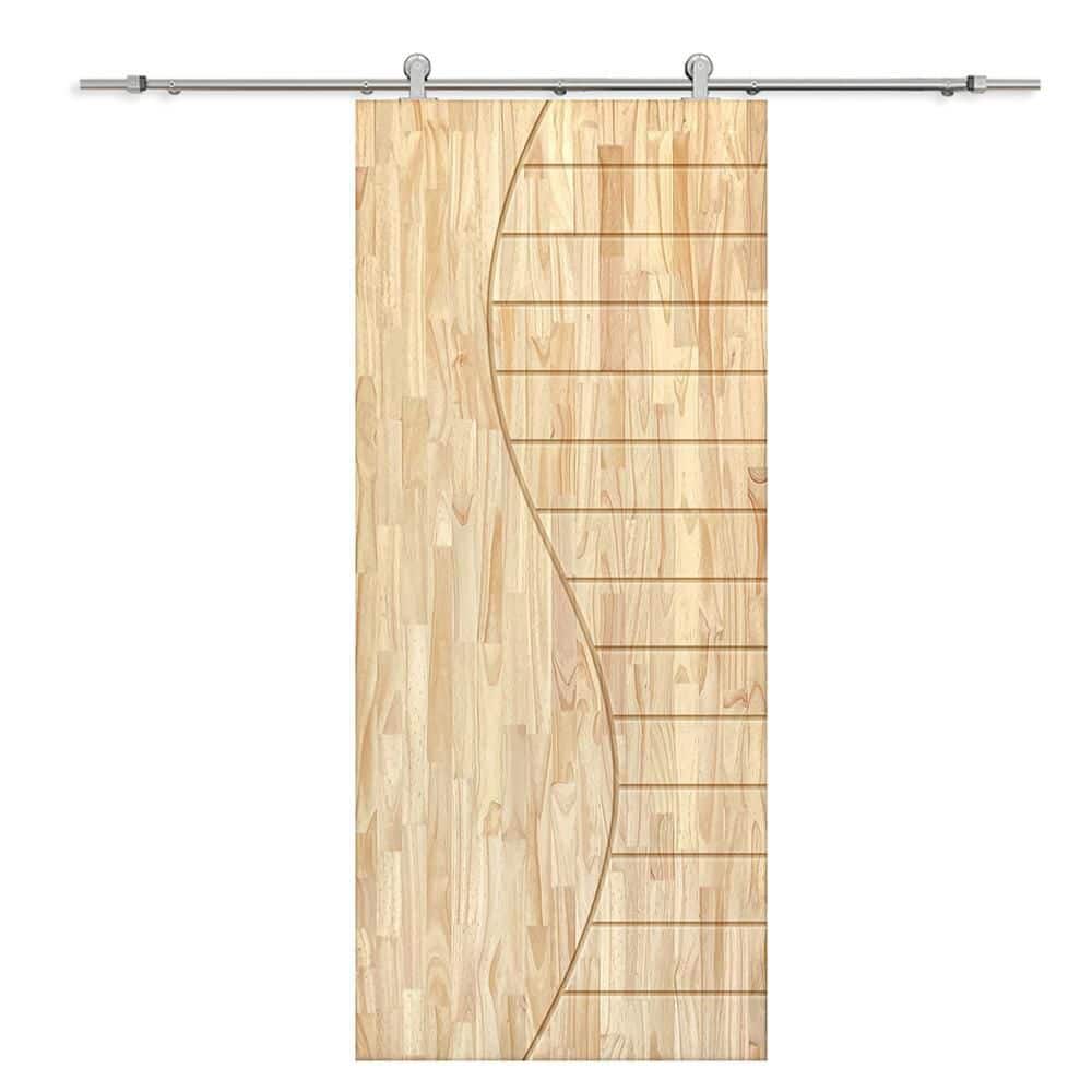 CALHOME 42 in. x 80 in. Natural Pine Wood Unfinished Interior Sliding Barn Door with Hardware ...