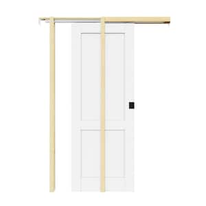 ARK DESIGN 32 in. x 80 in. 3-Paneled White Primed Wood Pocket Door with ...