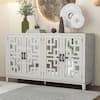 Beige Storage Cabinet Retro 4-Door Mirrored Buffet Sideboard with Metal ...