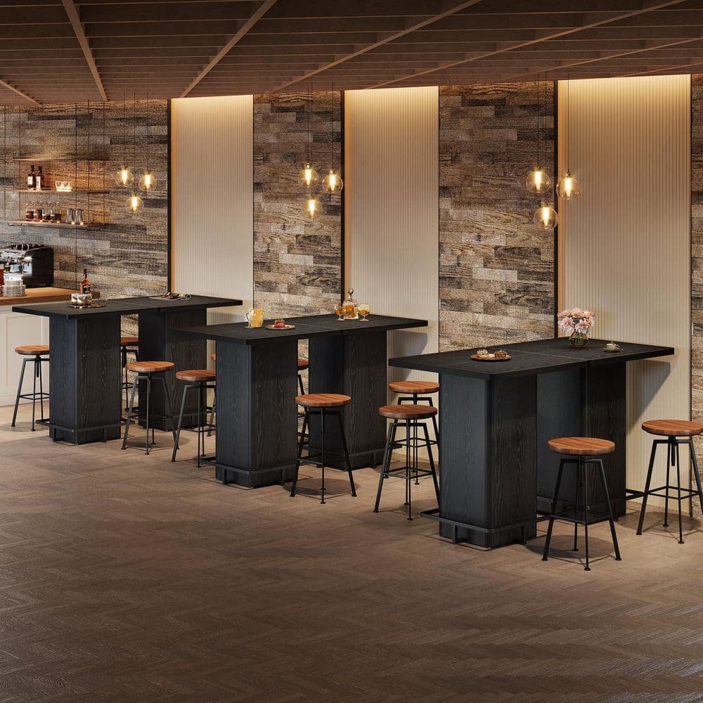 BYBLIGHT Kearsten 39.4 in. H Black Square Bar Table, Wooden Bar Table ...