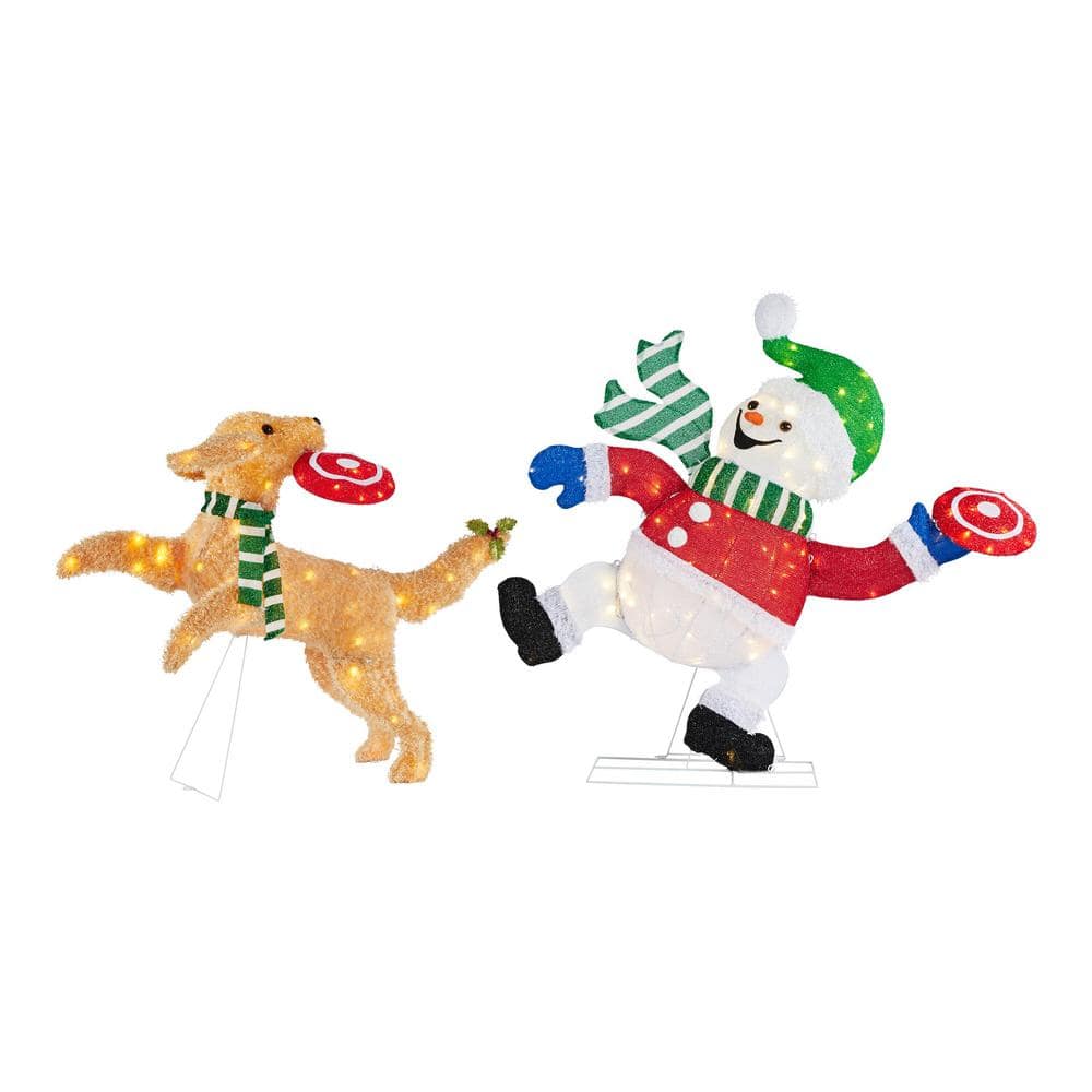 Home Accents Holiday 3 5 Ft Warm White Led Snowman And Retriever