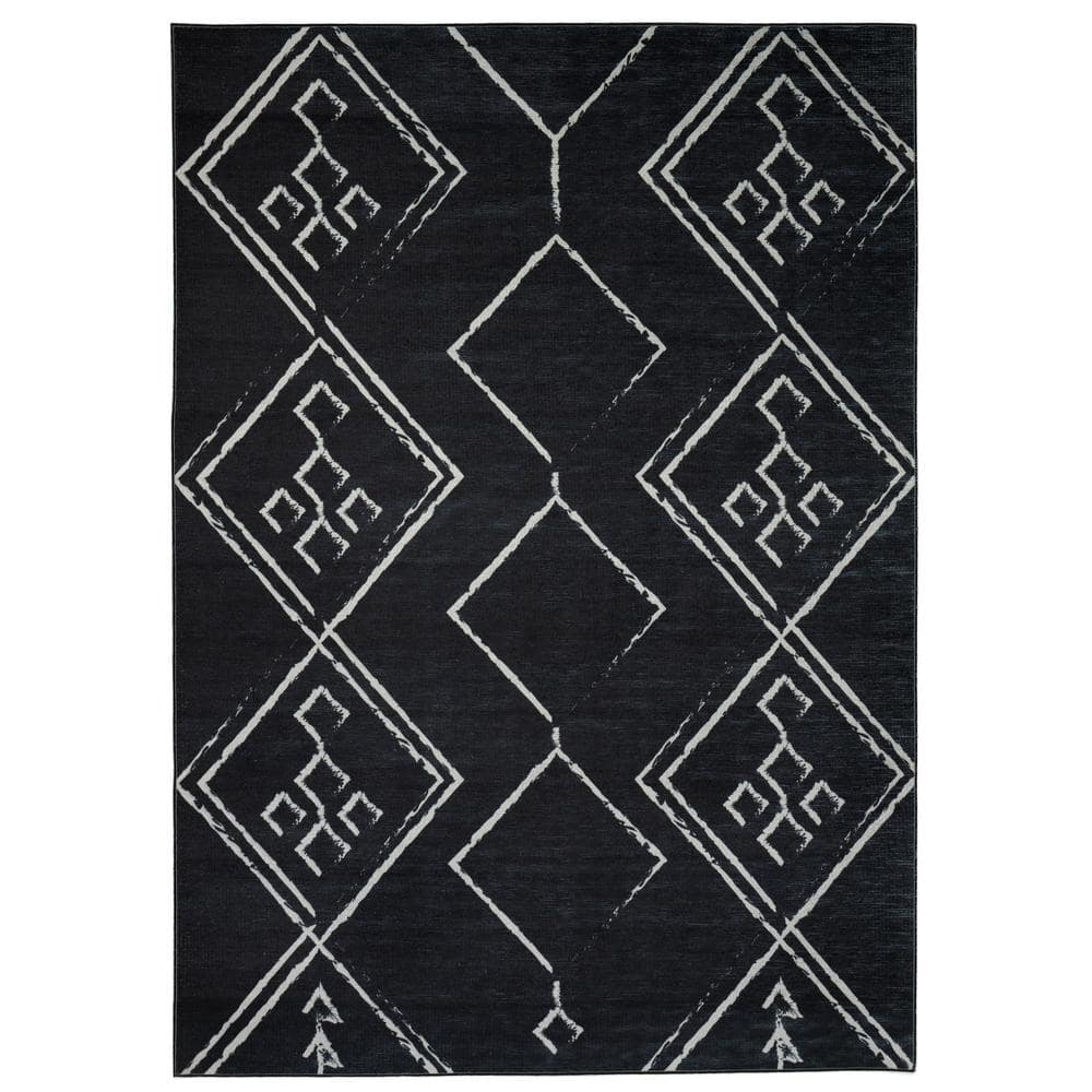 PLAYA RUG Aspen Black Creme 10 ft. x 14 ft. Machine Washable Tribal ...